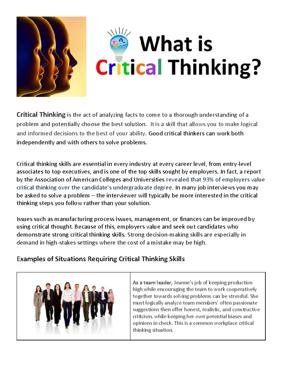 Critical Thinking Skills: Analyzing Problems and Solutions - Studocu