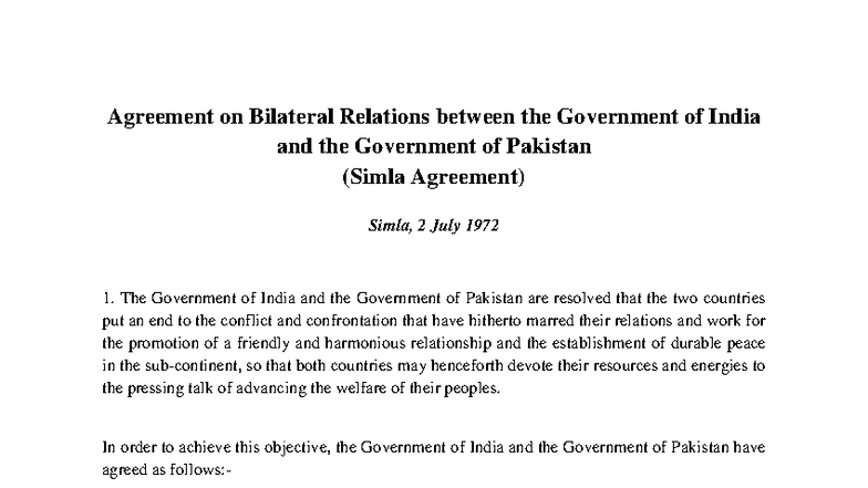 Simla Agreement 1972: Bilateral Relations Between India & Pakistan ...