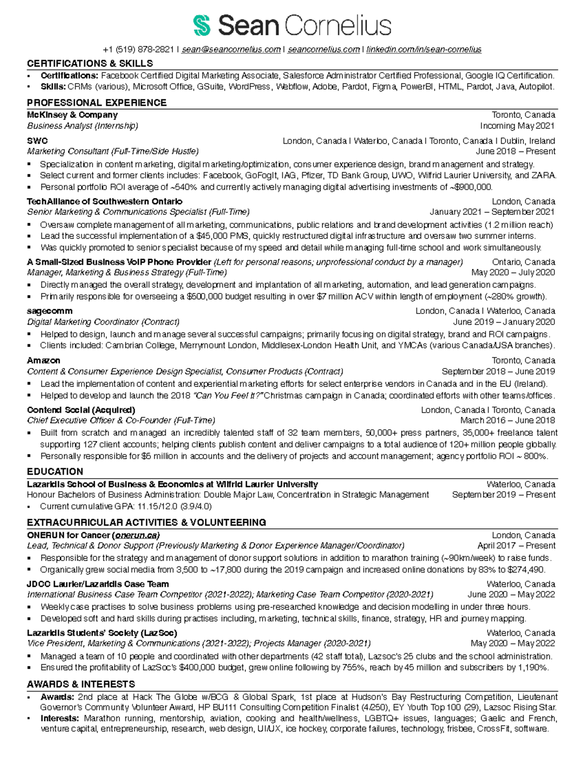 Cornelius Sean - Comprehensive Marketing & Business Portfolio Summary ...