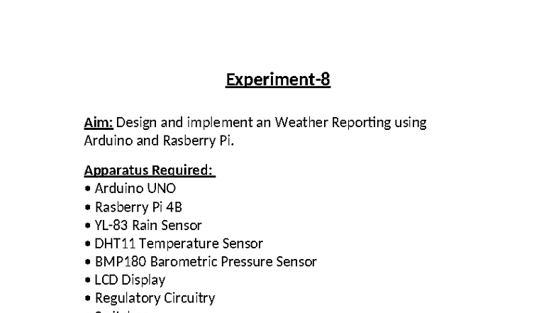 IOT Weather Reporting System Design with Arduino & Raspberry Pi - Studocu