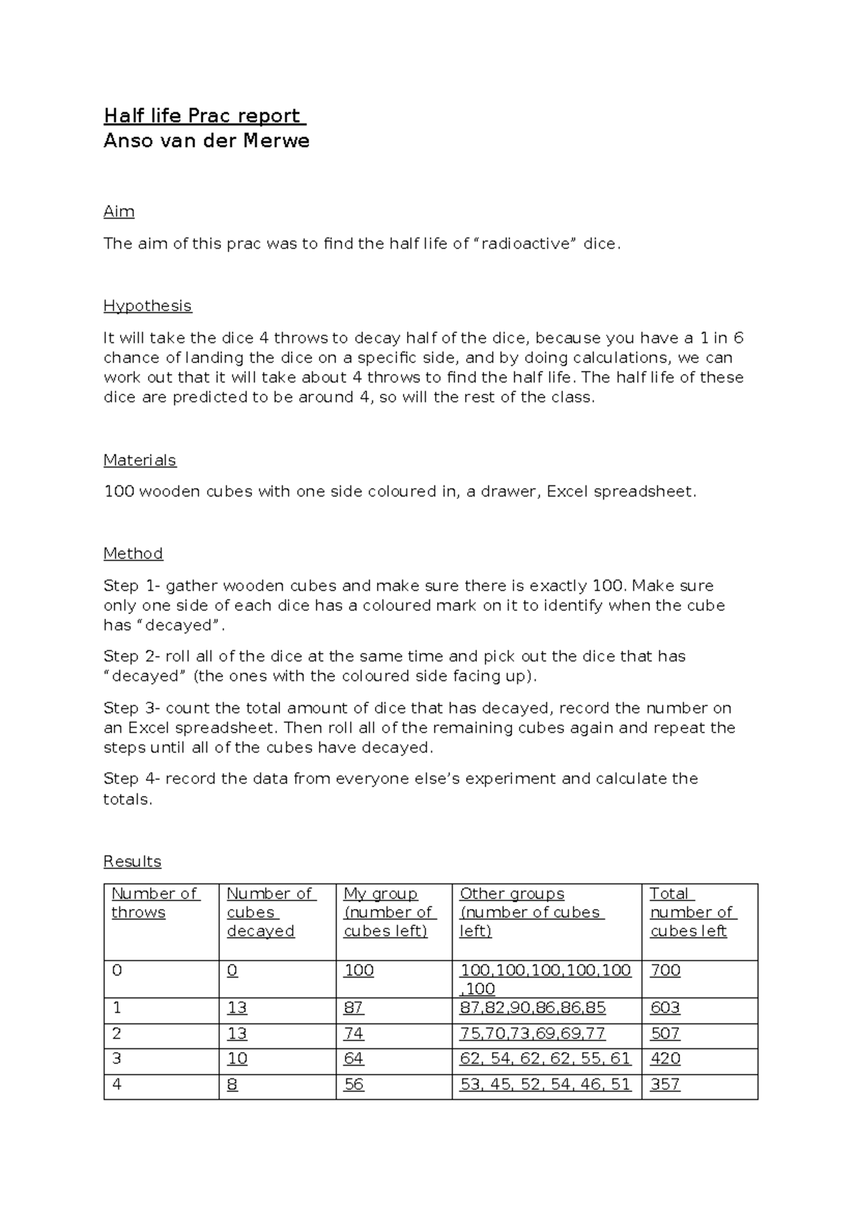 Half-Life Experiment Report (ANSC 101) - Studocu