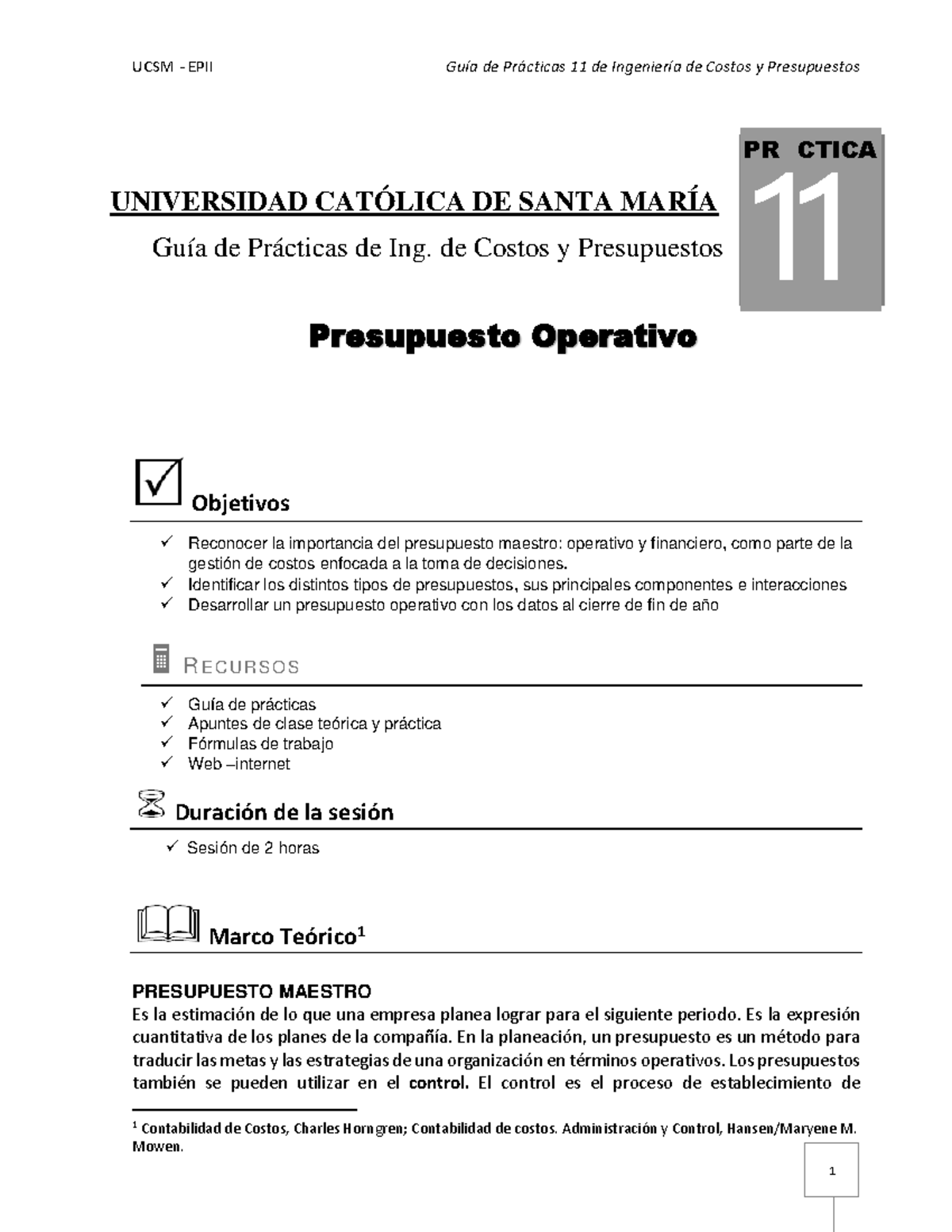 UCSM EPII Guía de Prácticas 11: Presupuesto Operativo 2025 - Studocu