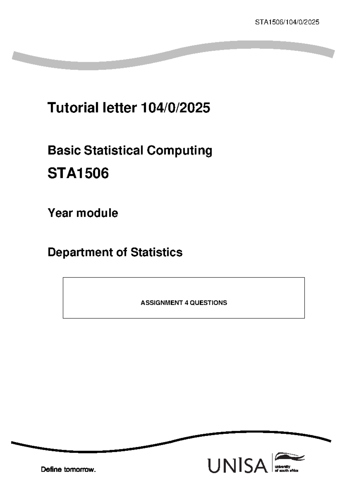 STA1506 2024 Assignment 4: Statistical Computing & Analysis - Studocu