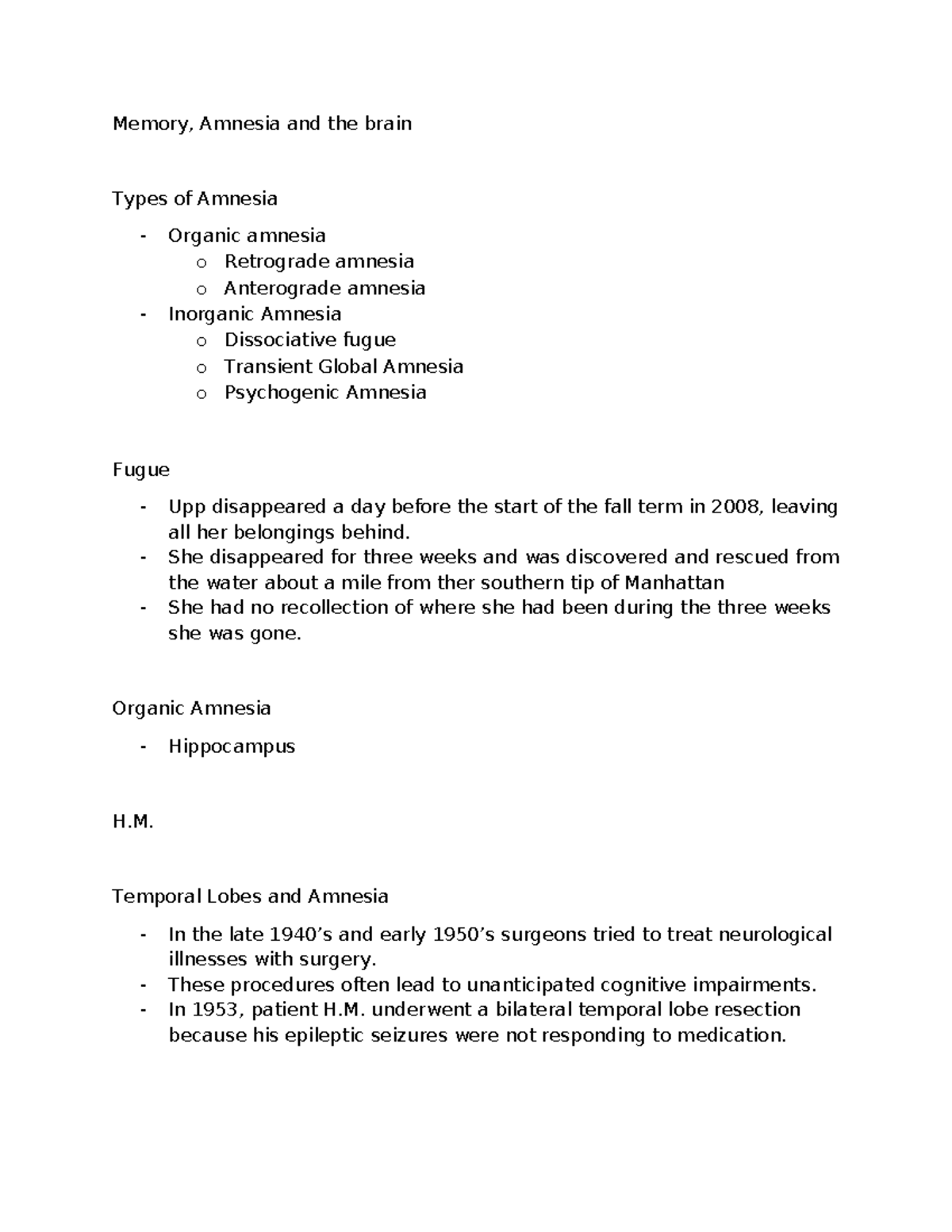 Midterm Exam Study Guide for Course XYZ 101: Memory & Amnesia Insights ...