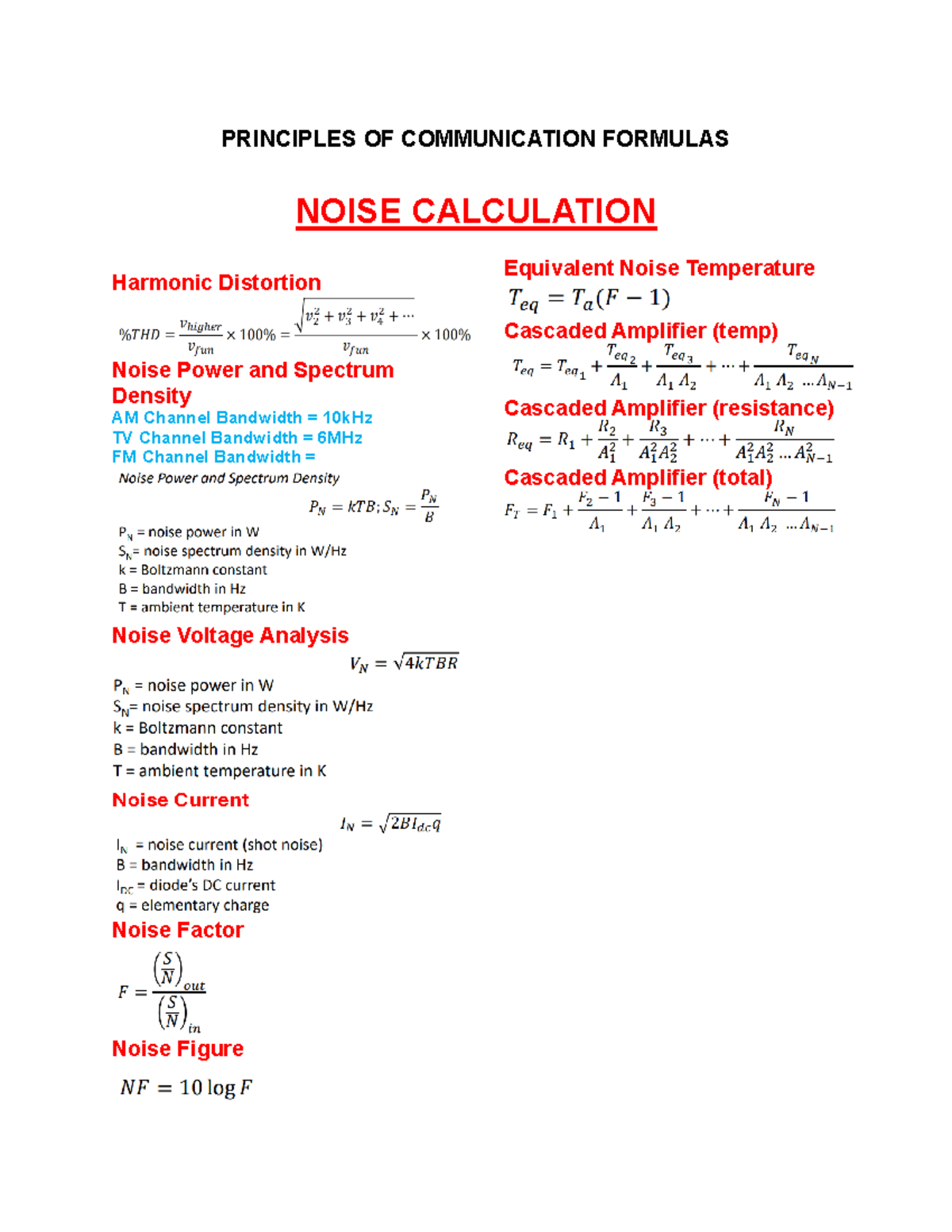 Principles of Communication (COM 101): Key Formulas and Concepts - Studocu