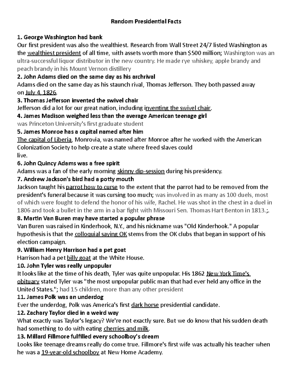 Interesting Facts About U.S. Presidents: A Fun Collection - Studocu