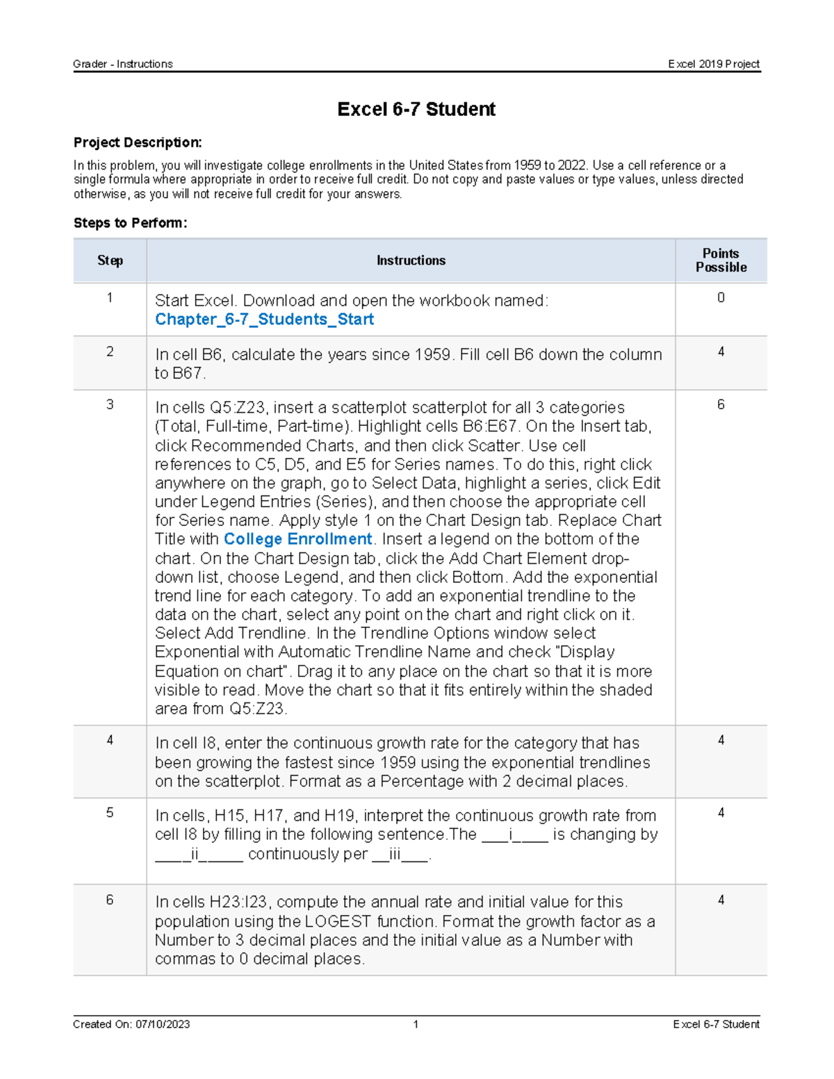 Excel 6-7 Project: Analyzing U.S. College Enrollments (2019) - Studocu