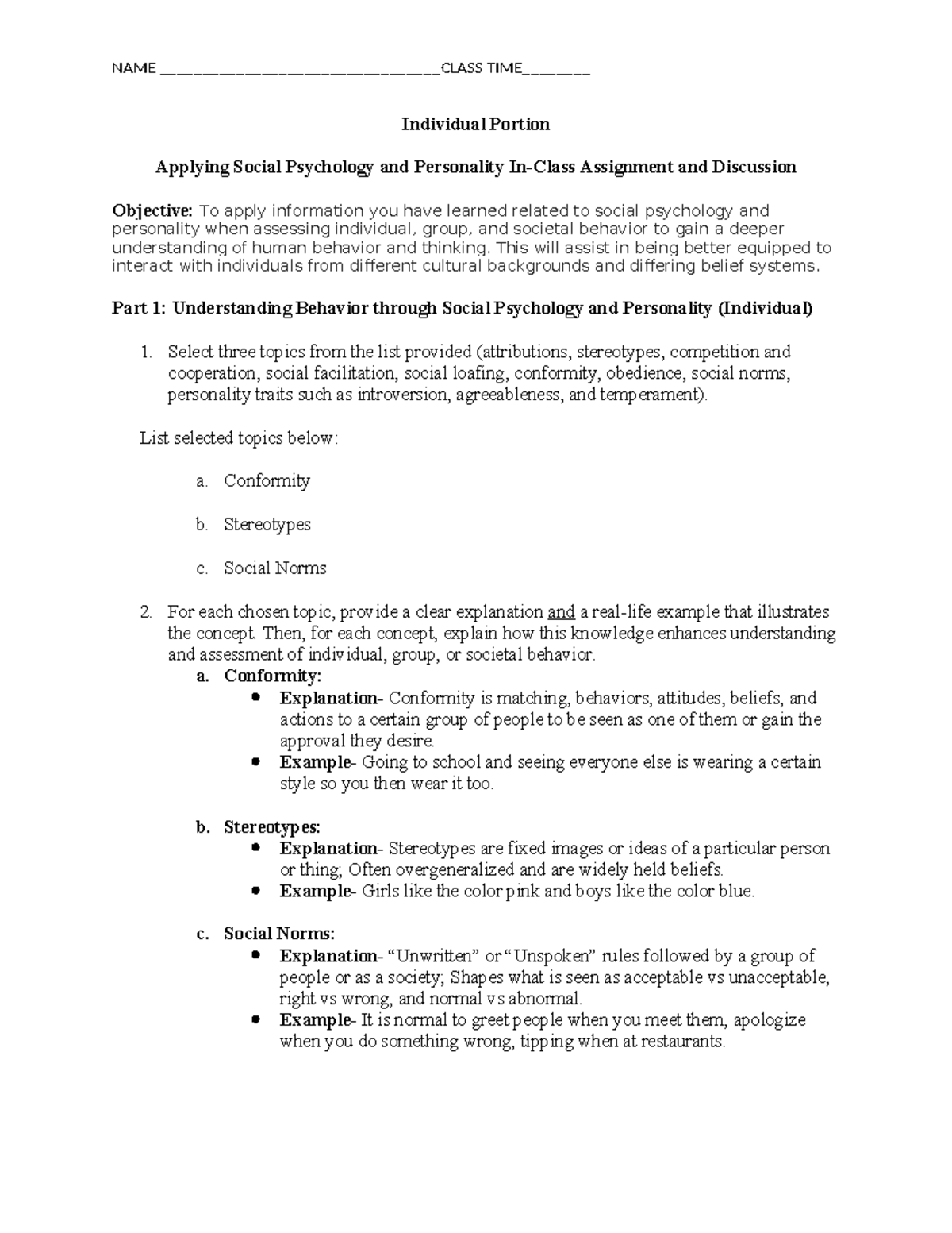 Applying Social Psychology Active Learning - NAME ...