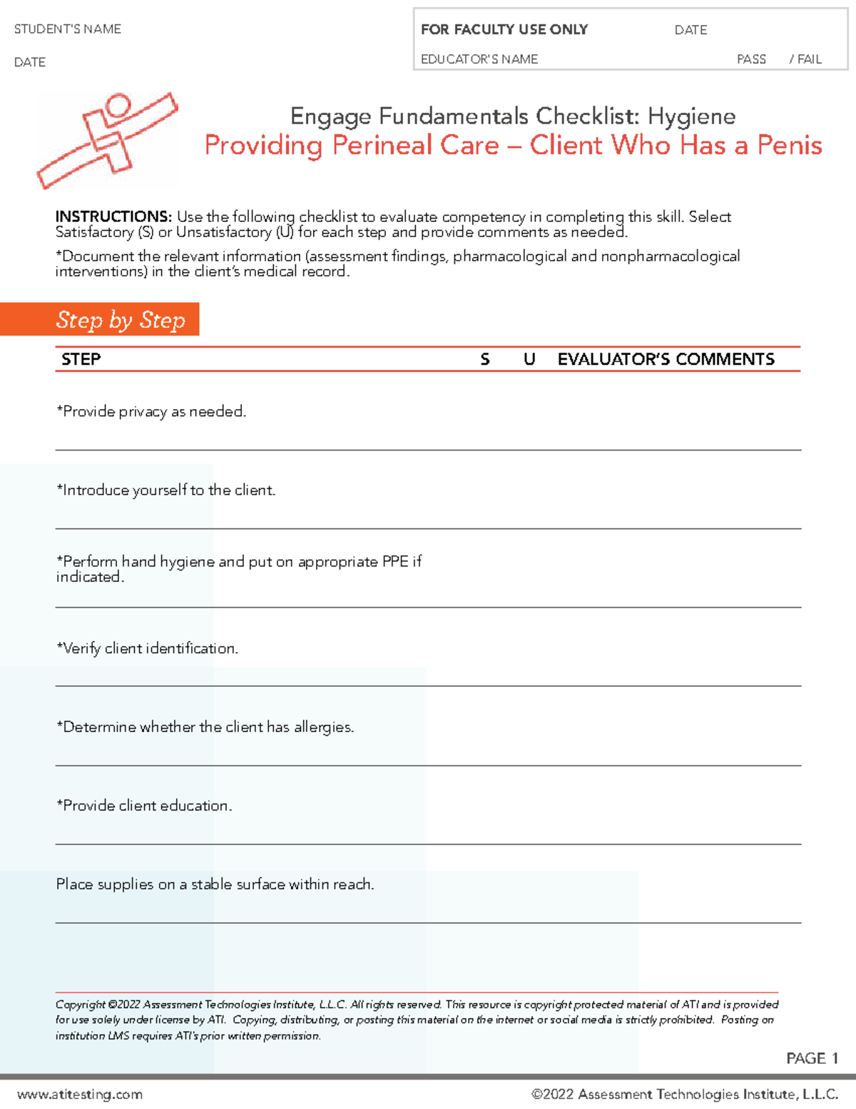 Skills Checklist Hygiene Perineal Male - atitesting ©2022 Assessment ...