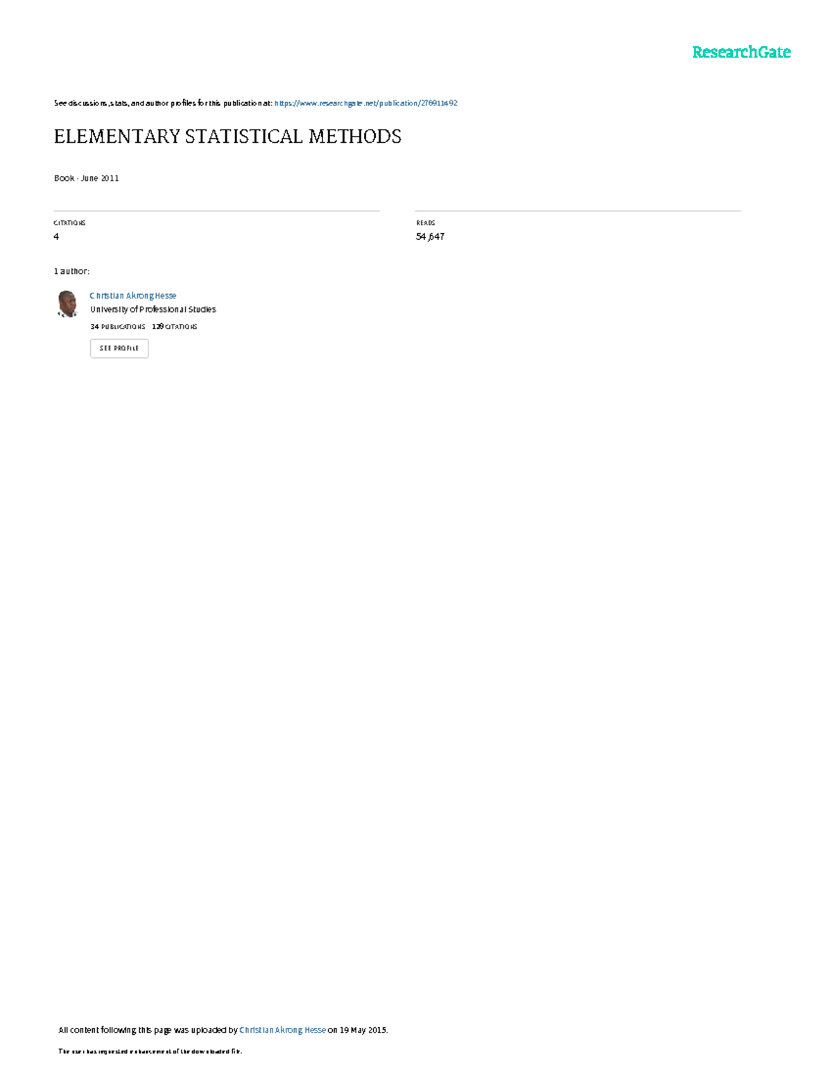 Elementary Statistical Methods: A Comprehensive Guide (2nd Ed.) - Studocu