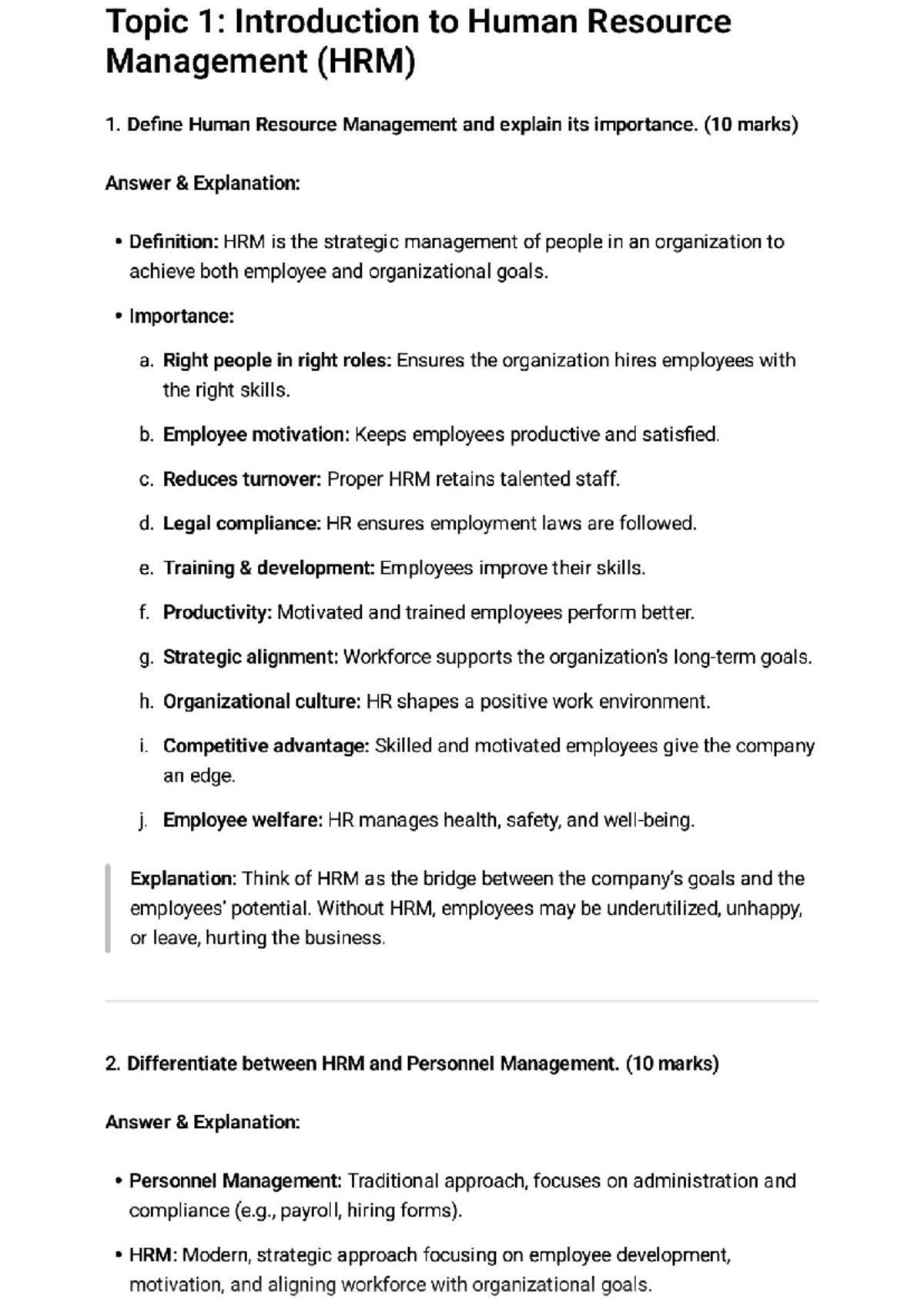 HRM 101: Comprehensive Revision Notes on Human Resource Management ...
