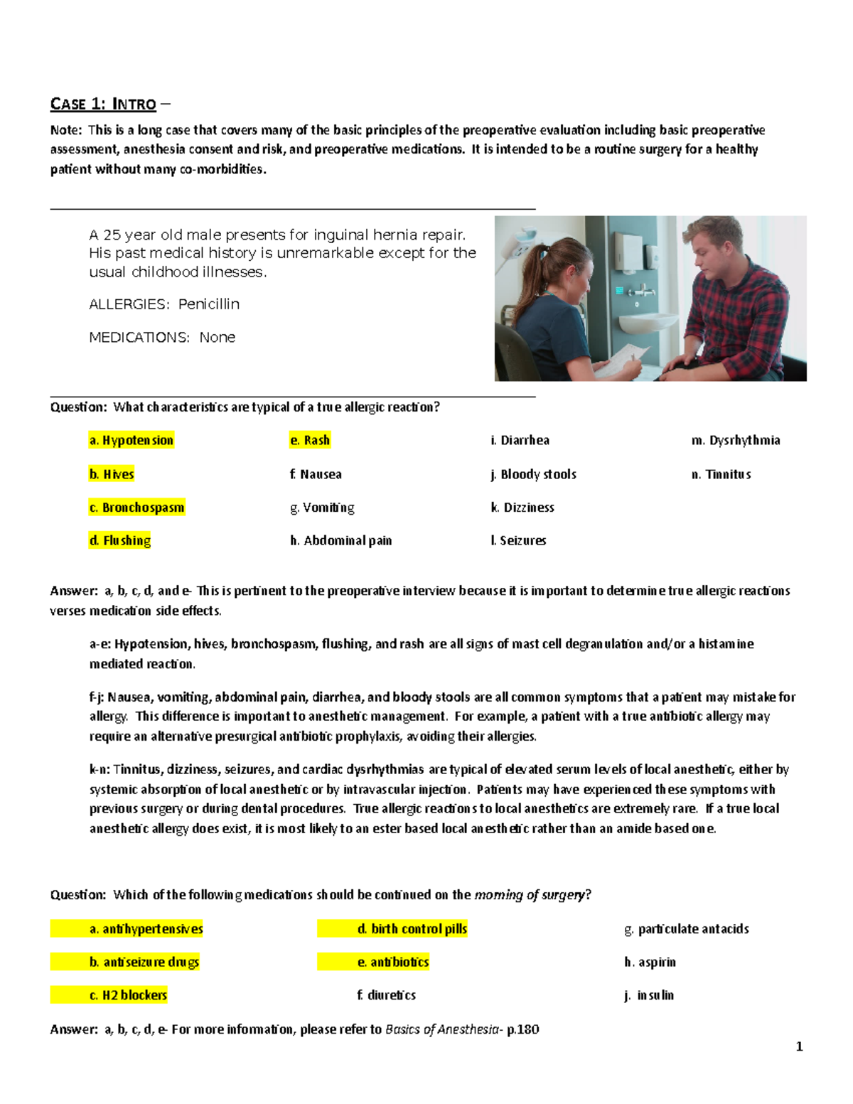 Anesthesia Case Study: Comprehensive Preoperative Overview (ANES 101 ...