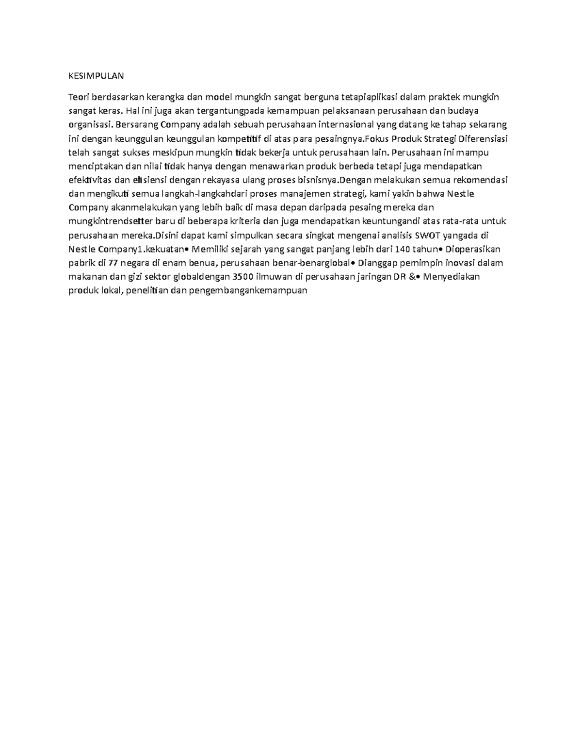 Kesimpulan Analisis SWOT Perusahaan Nestle dan Rekomendasi Strategis ...