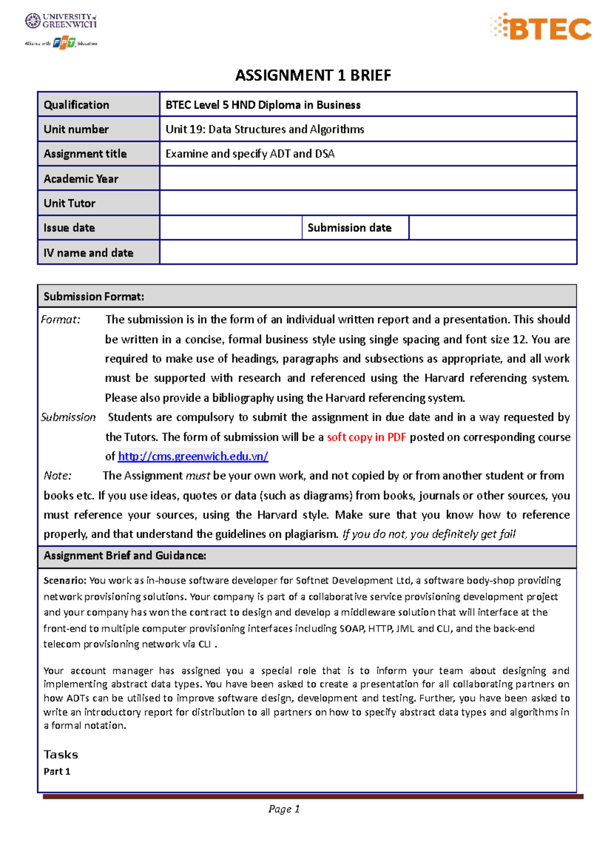 Unit 19 - Assignment brief 1 - ASSIGNMENT 1 BRIEF Qualification BTEC ...