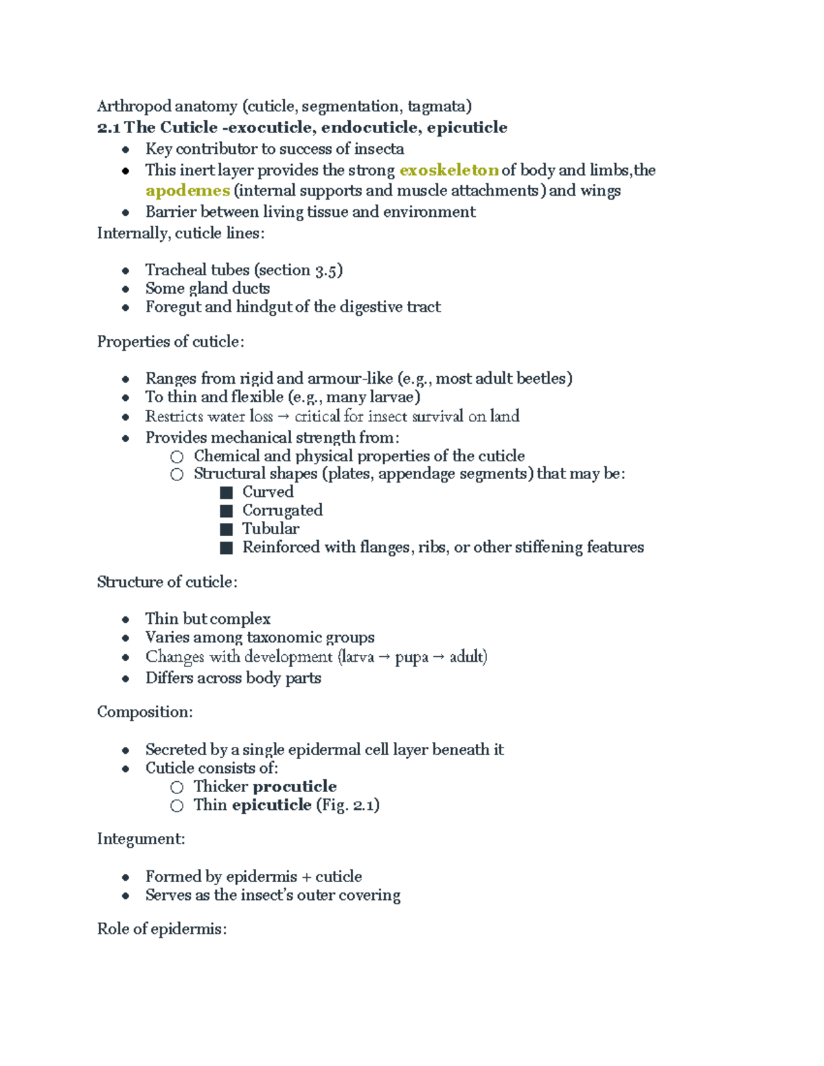 Entom 101: Lecture Notes on Arthropod Anatomy & Insect Diversity (Ch. 1 ...