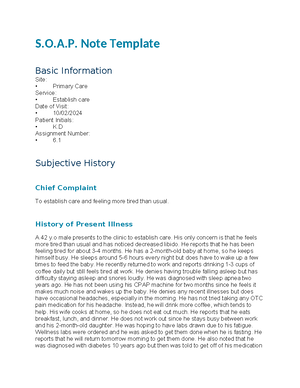 Clinic Sim SOAP 15 - Simulation SOAP note 15.1 - S.O.A. Note Basic ...