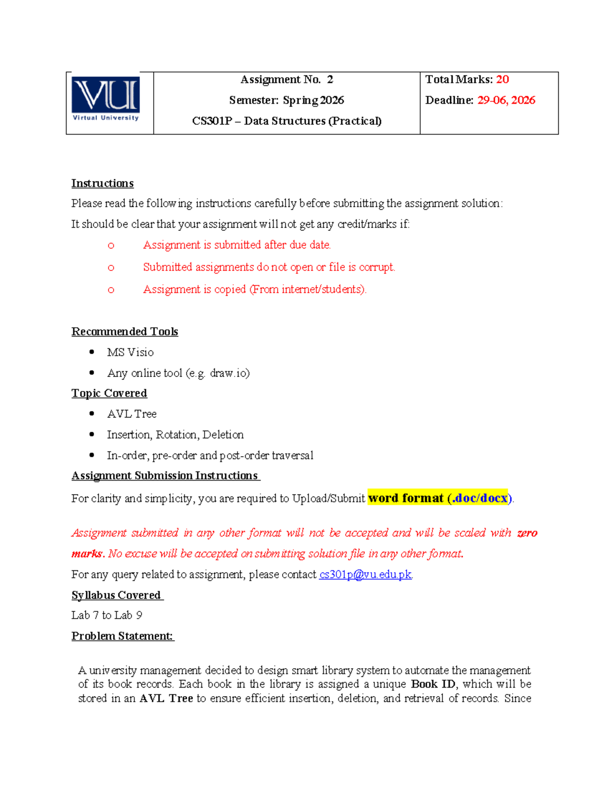 CS301P Spring 2026 Assignment 2: AVL Tree Implementation - Studocu