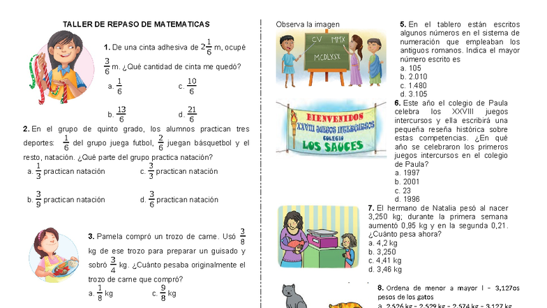 Taller de Repaso de Matemáticas 1 - Grado 5 - Studocu