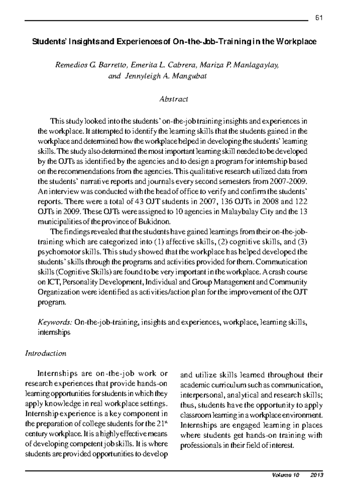 OJT Experiences in the Workplace: Student Insights & Learning Skills - Studocu