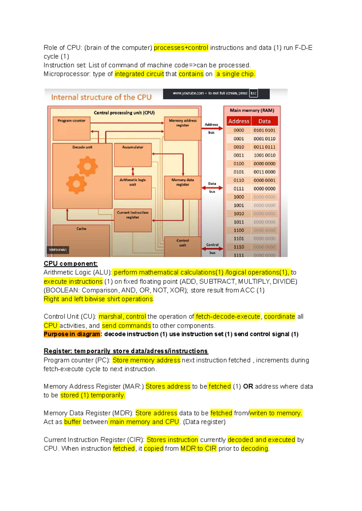 Hardware Notes Summary: CPU Role, Components & Performance (CS101 ...