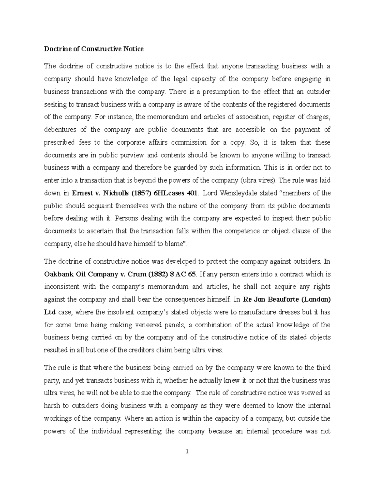 Doctrine of Constructive Notice: Legal Framework & Case Studies - Studocu