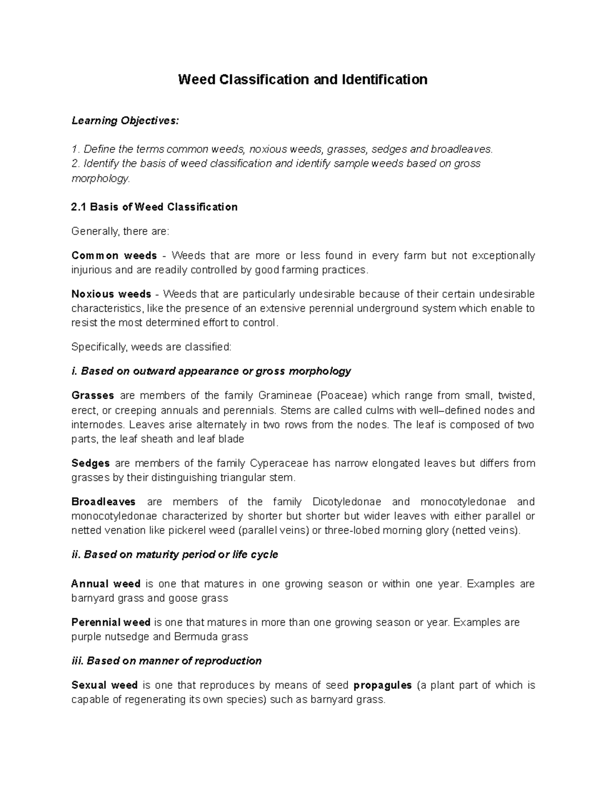 Weed Classification and Identification - Weed Classification and ...
