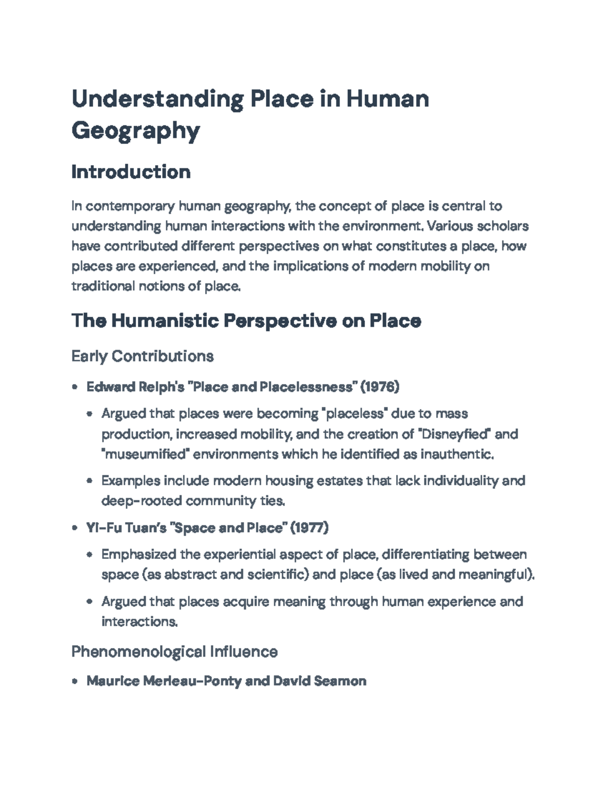 Understanding Place in Human Geography: Concepts & Perspectives (GEOG ...
