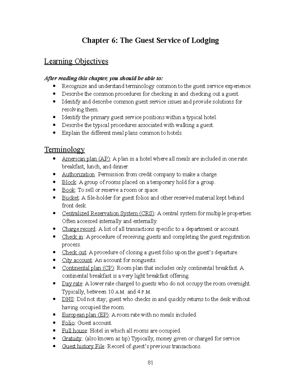 Ch06 - Lecture Notes on Guest Service in Lodging - Studocu