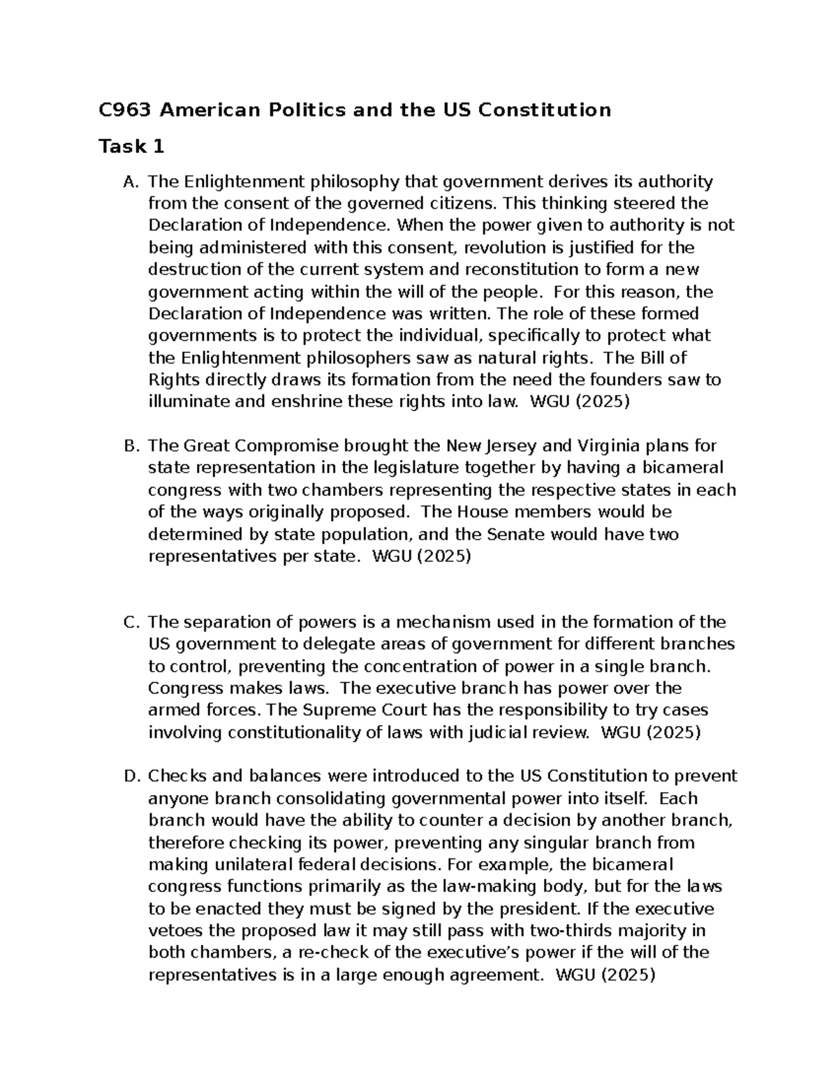 C963 American Politics & US Constitution Task 1 Overview - Studocu