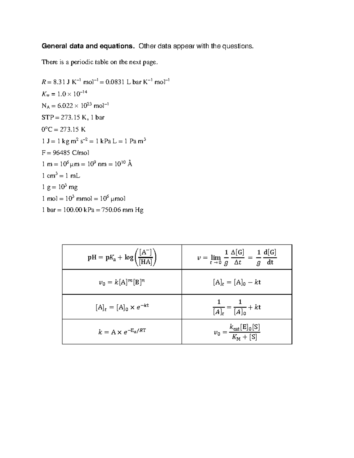1AA3 Formula Sheet & Key Equations for 2025 Exam - Studocu