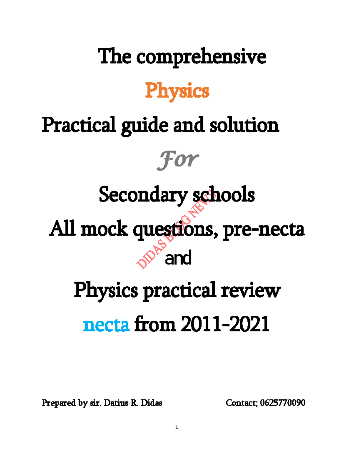Physics Practical Review NECTA 2011-2021: Comprehensive Guide - Studocu