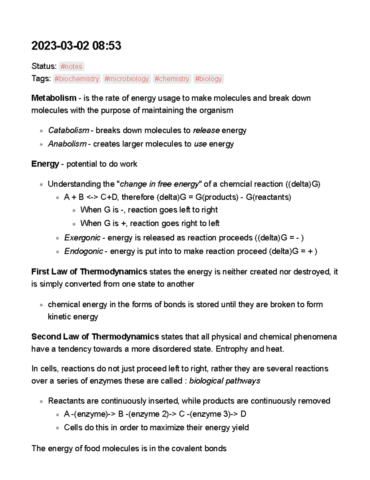 Biochemistry 101: Metabolism - Energy Storage, Conversion & Work Notes ...