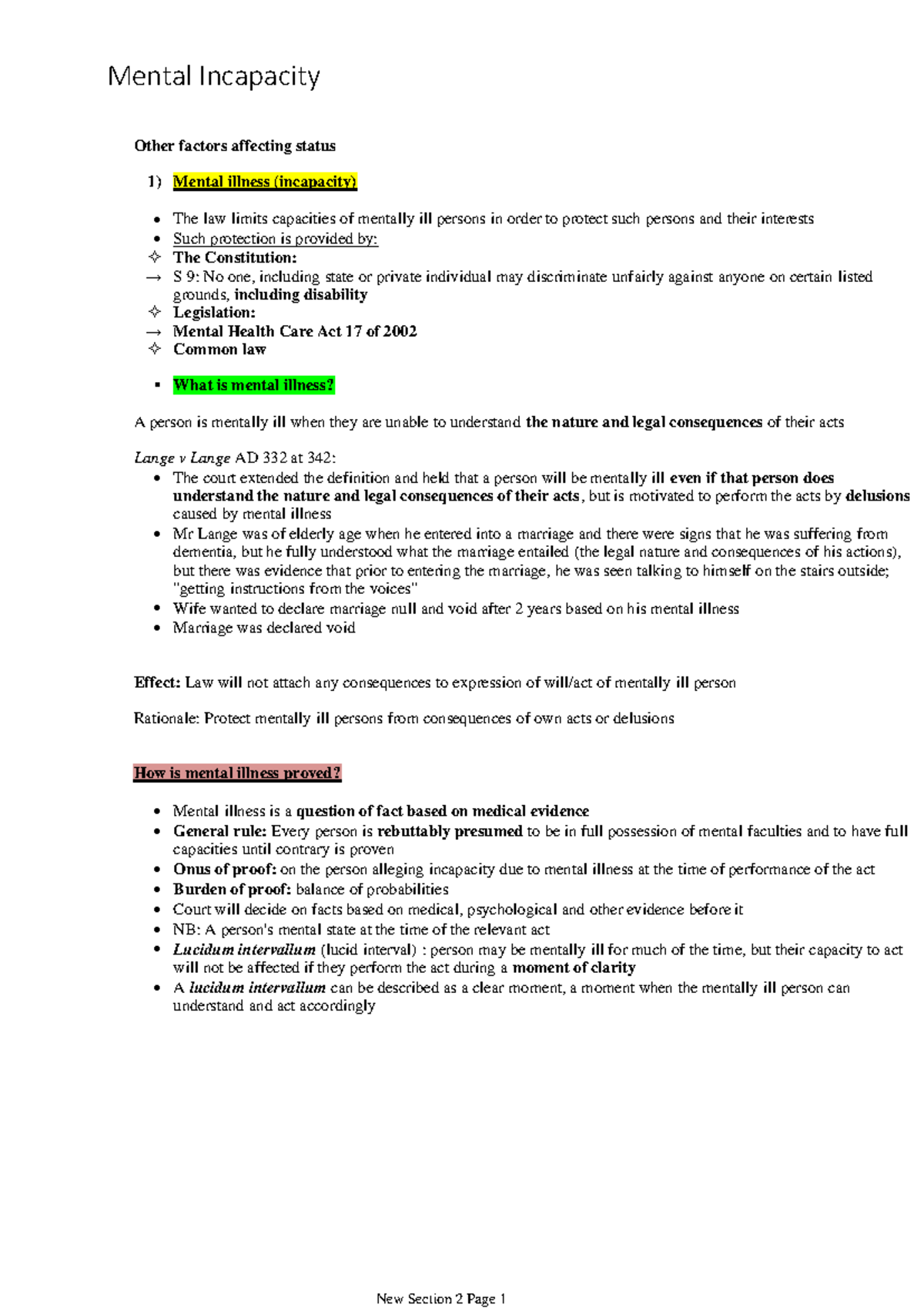 Mental Incapacity in Law of Persons (17): Key Principles and Cases ...