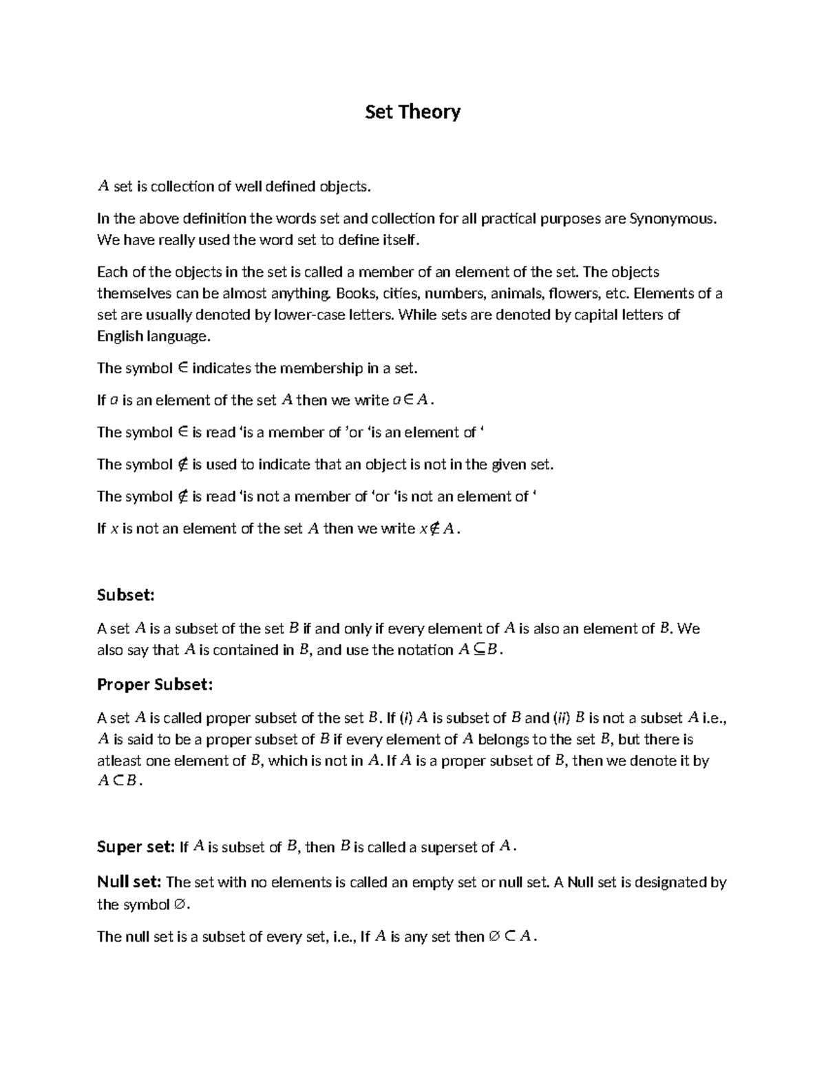 DM Unit - II - Discrete Mathematics notes - Set Theory A set is ...