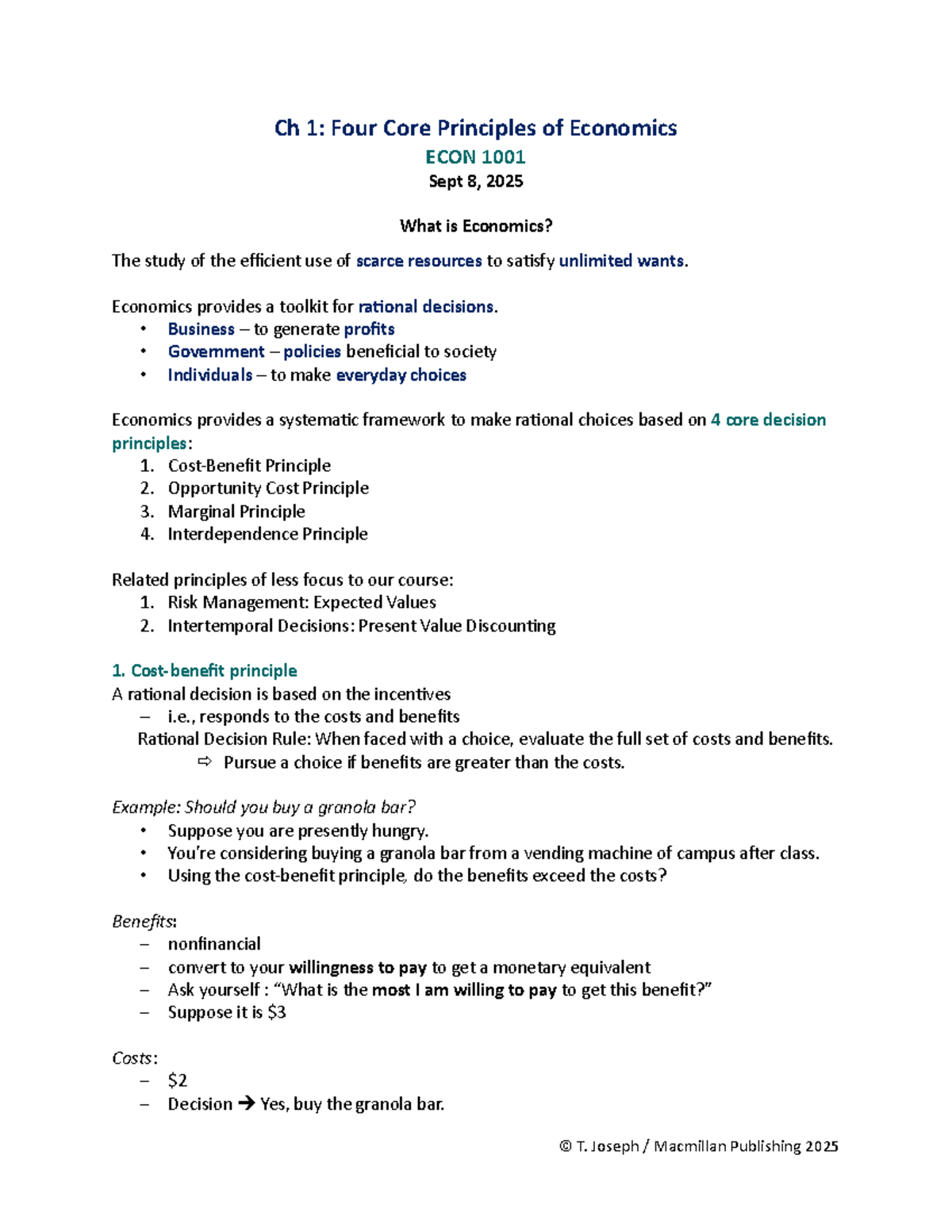 Four Core Principles of Economics - ECON 1001 Lecture Notes - Studocu