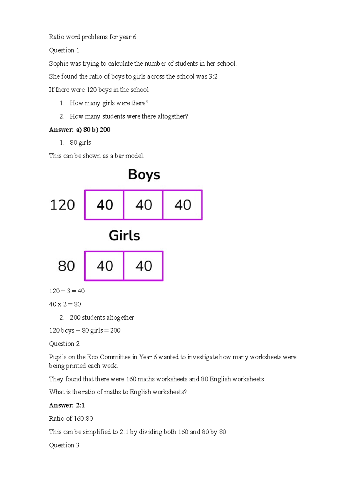 Ratio Word Problems - Year 6 to Year 8 Guide - Studocu