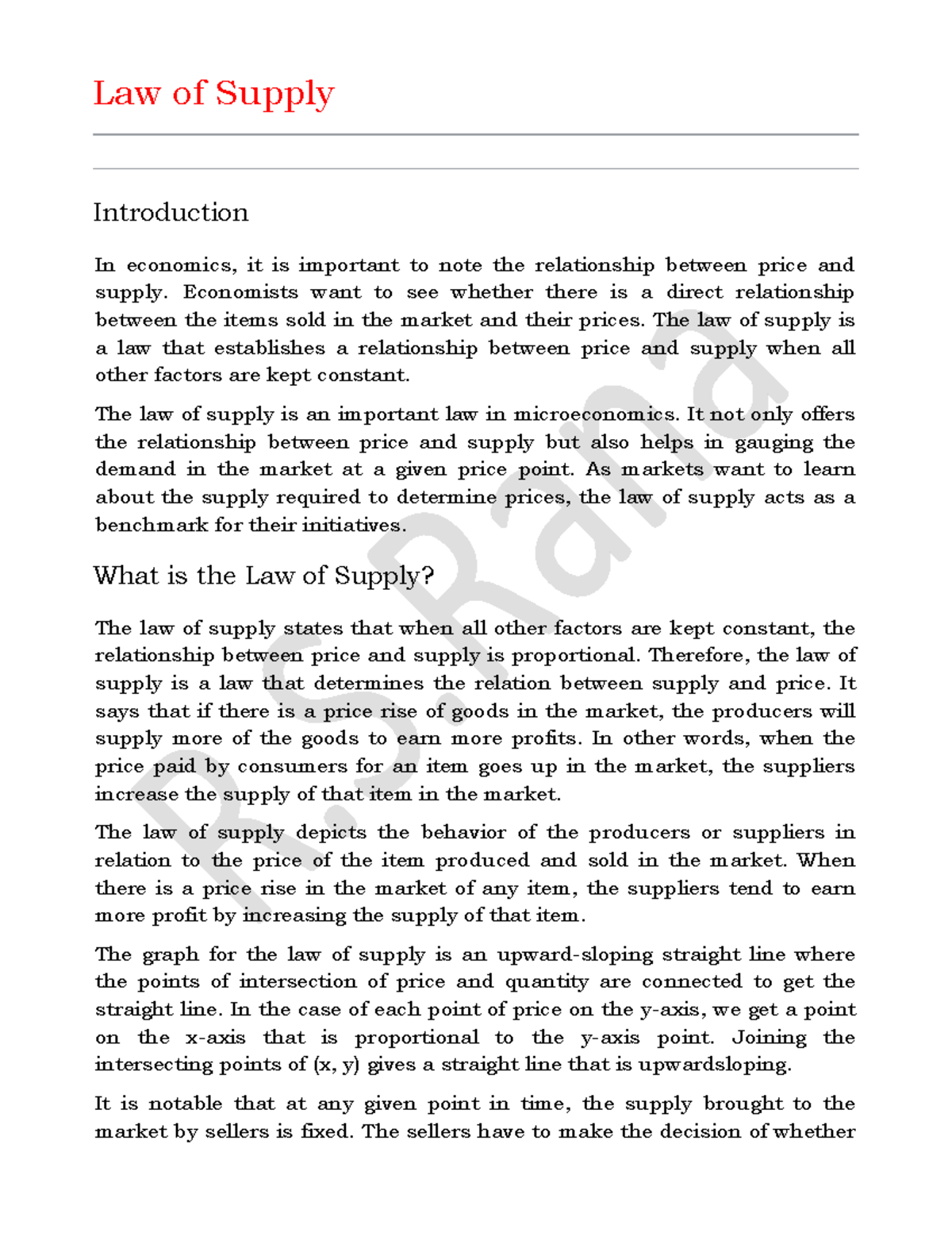 Law of Supply - Law of Supply Introduction In economics, it is ...