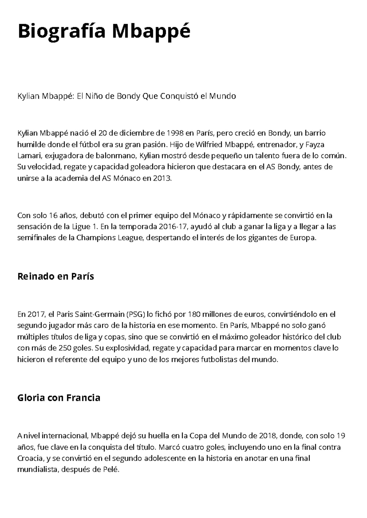 Biografía de Kylian Mbappé: El Niño de Bondy que Conquistó el Mundo ...