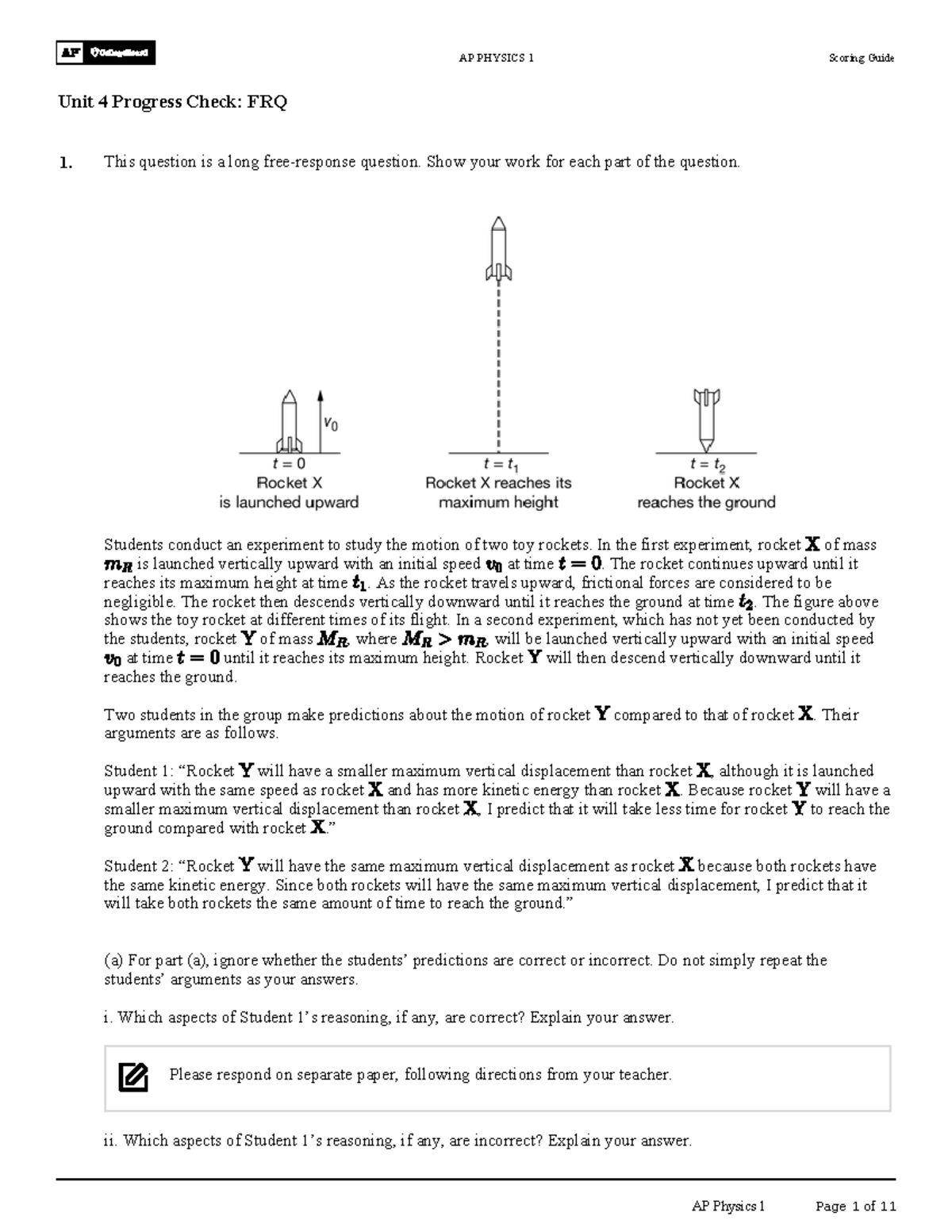 AP PHYSICS 1 Unit 4 Progress Check: In-Depth FRQ Analysis - Studocu