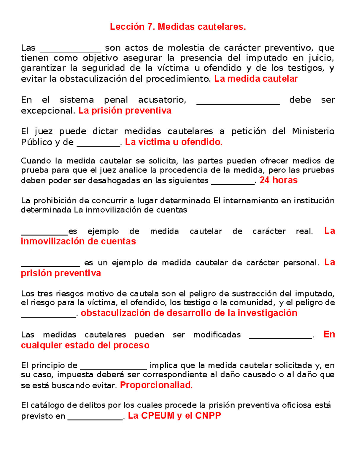 Lección 7: Medidas Cautelares en el Sistema Penal Acusatorio - Studocu