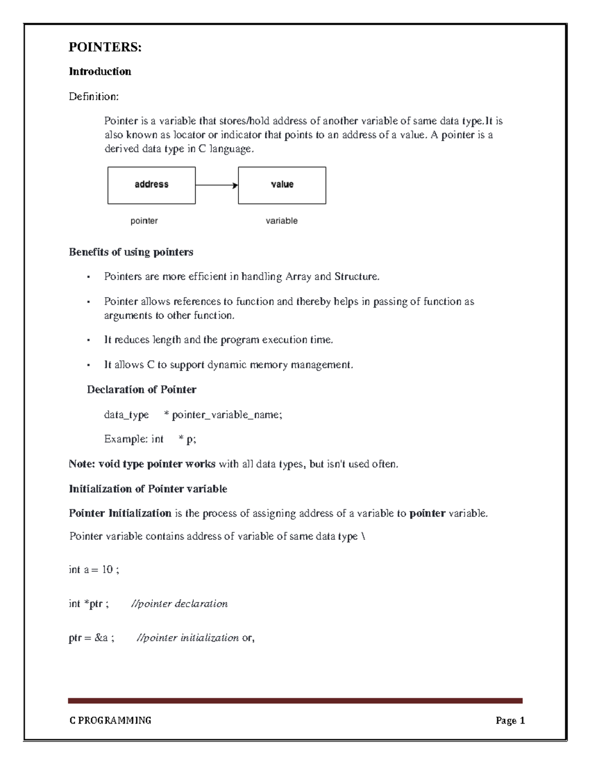 Pointers - kkvery nice - POINTERS: Introduction Definition: Pointer is a variable that stores ...