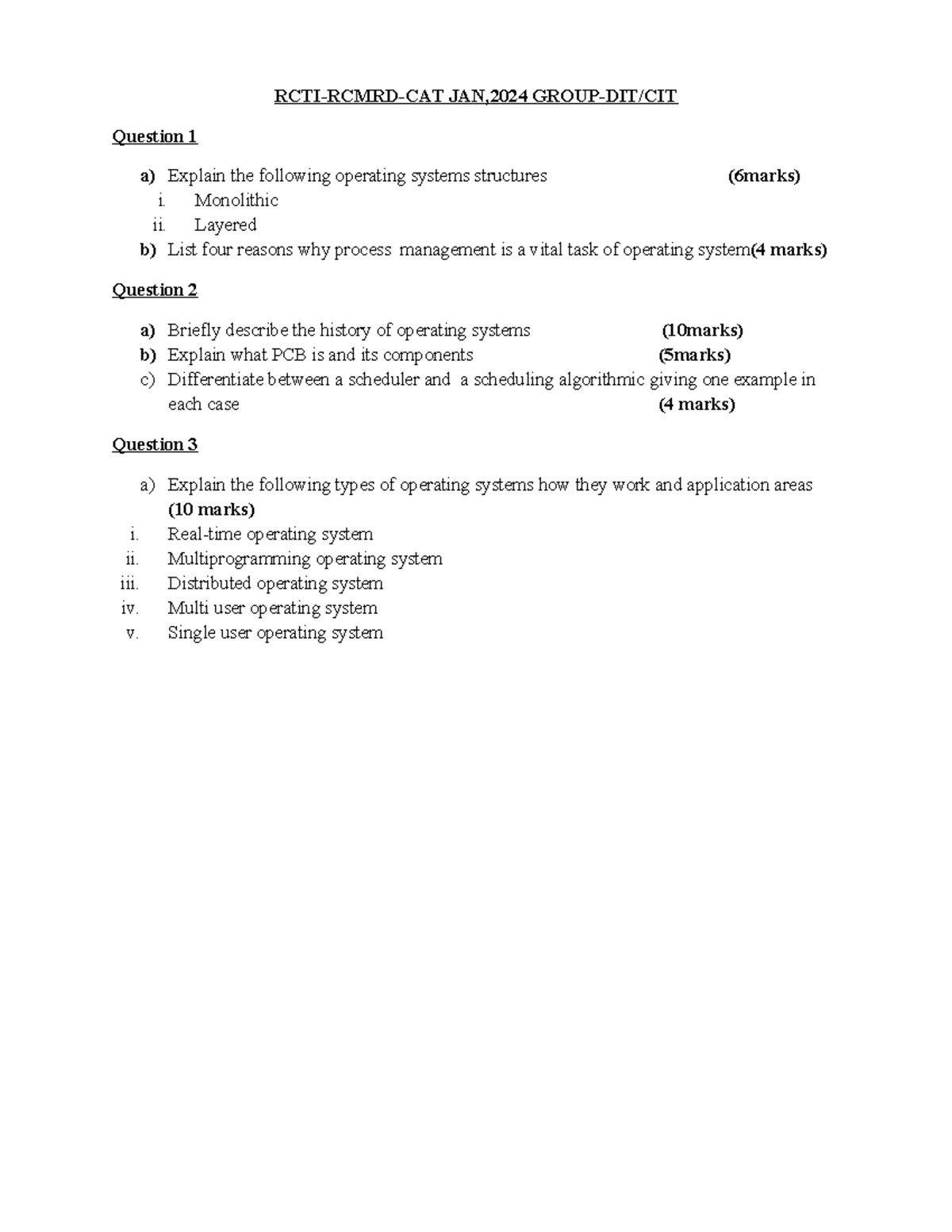 RCTI-RCMRD-CAT Jan 2024 - Operating Systems Structures & Management ...