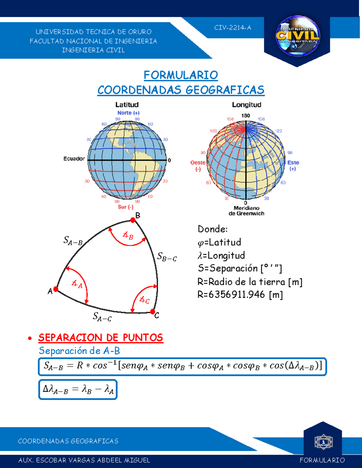 Formulario de Coordenadas Geográficas - Ingeniería Civil - Studocu