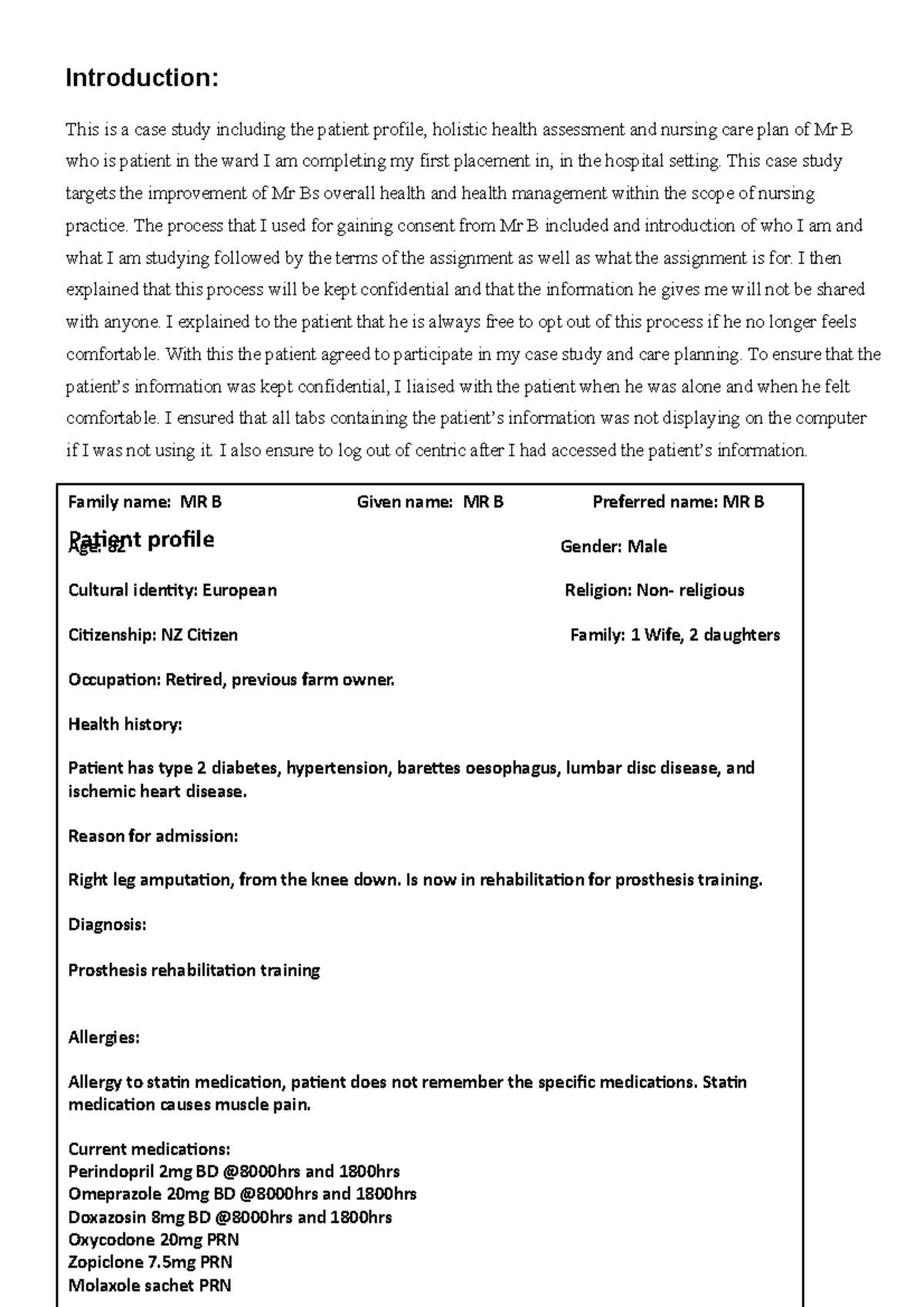 Nursing Care Plan and Case Study - Introduction: This is a case study ...