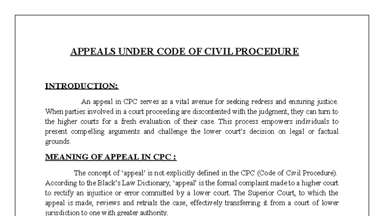 APPEALS UNDER CPC: A Comprehensive Guide to Legal Remedies - Studocu