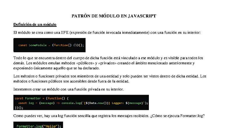 Patrón de Módulo en JavaScript: Definición y Ejemplos Prácticos - Studocu