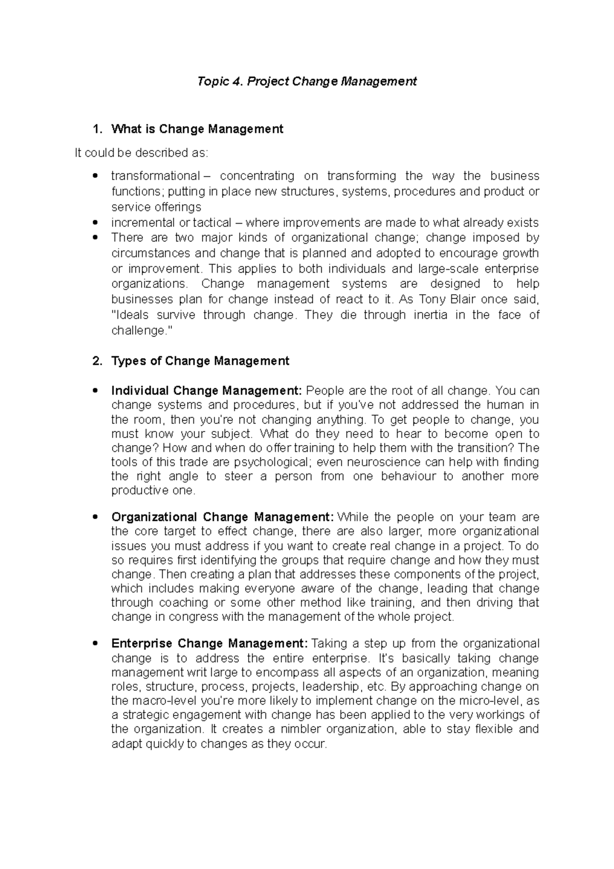 Project Change Management Overview and Processes - Studocu