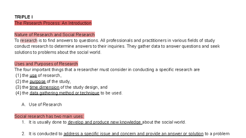 TRIPLE I - Research Process: Nature, Uses, and Limitations - Studocu