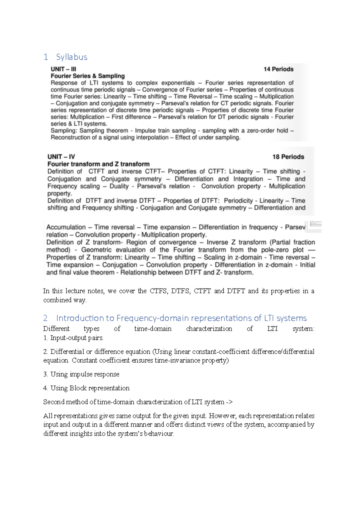 240917 Unit-3 & 4 Lecture Notes on LTI Systems and Fourier Series - Studocu