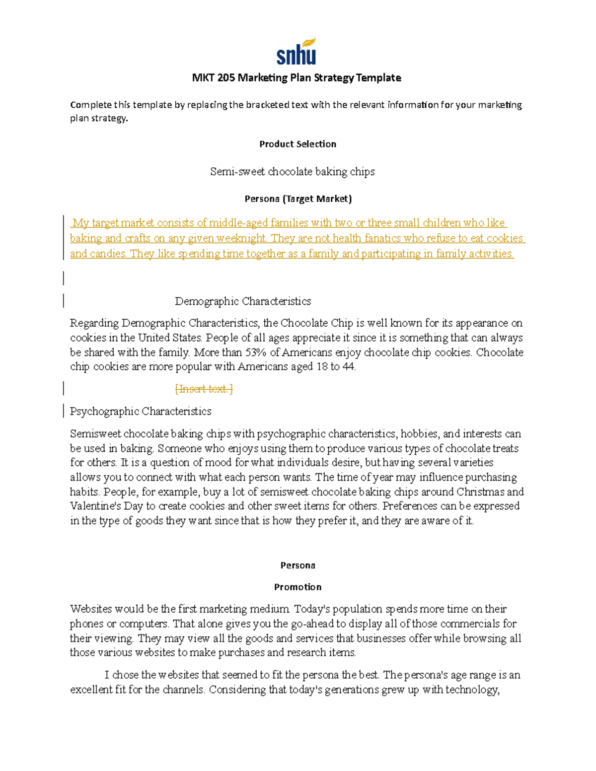Mkt 205 Marketing Plan Strategy For Semi Sweet Chocolate Chips Studocu